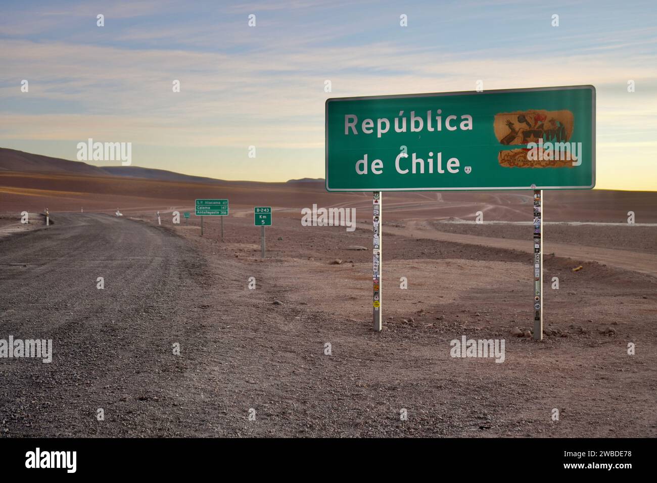 Sign for The Republic Of Chile at the border with Bolivia. San Pedro De ...