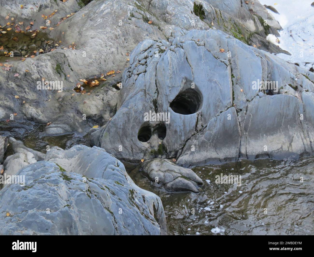 A closeup of a large rock in a river, reminding a menacing face Stock ...