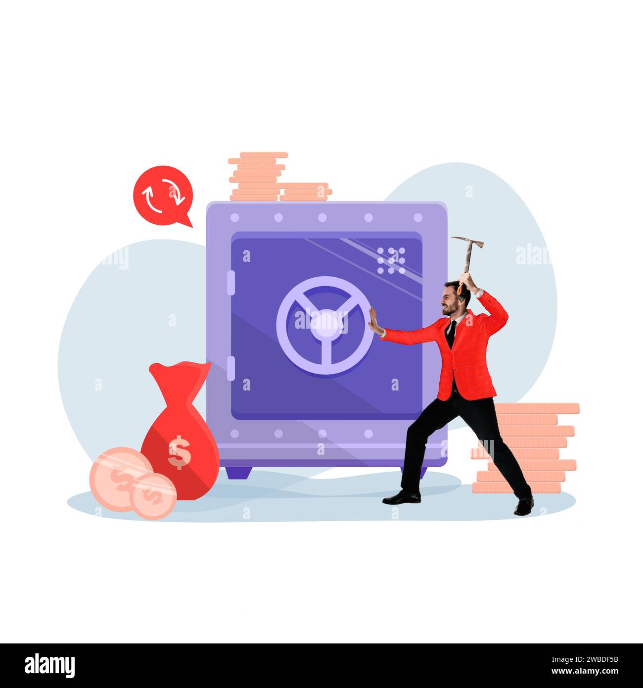 Contemporary art collage. financial security. Corruption. Young guy in ...