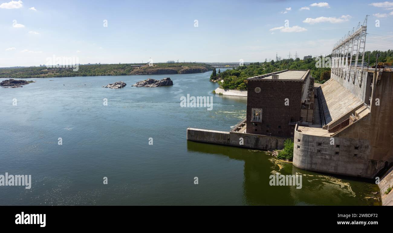 Dnipro hydroelectric dam and turbine generator hall Stock Photo - Alamy