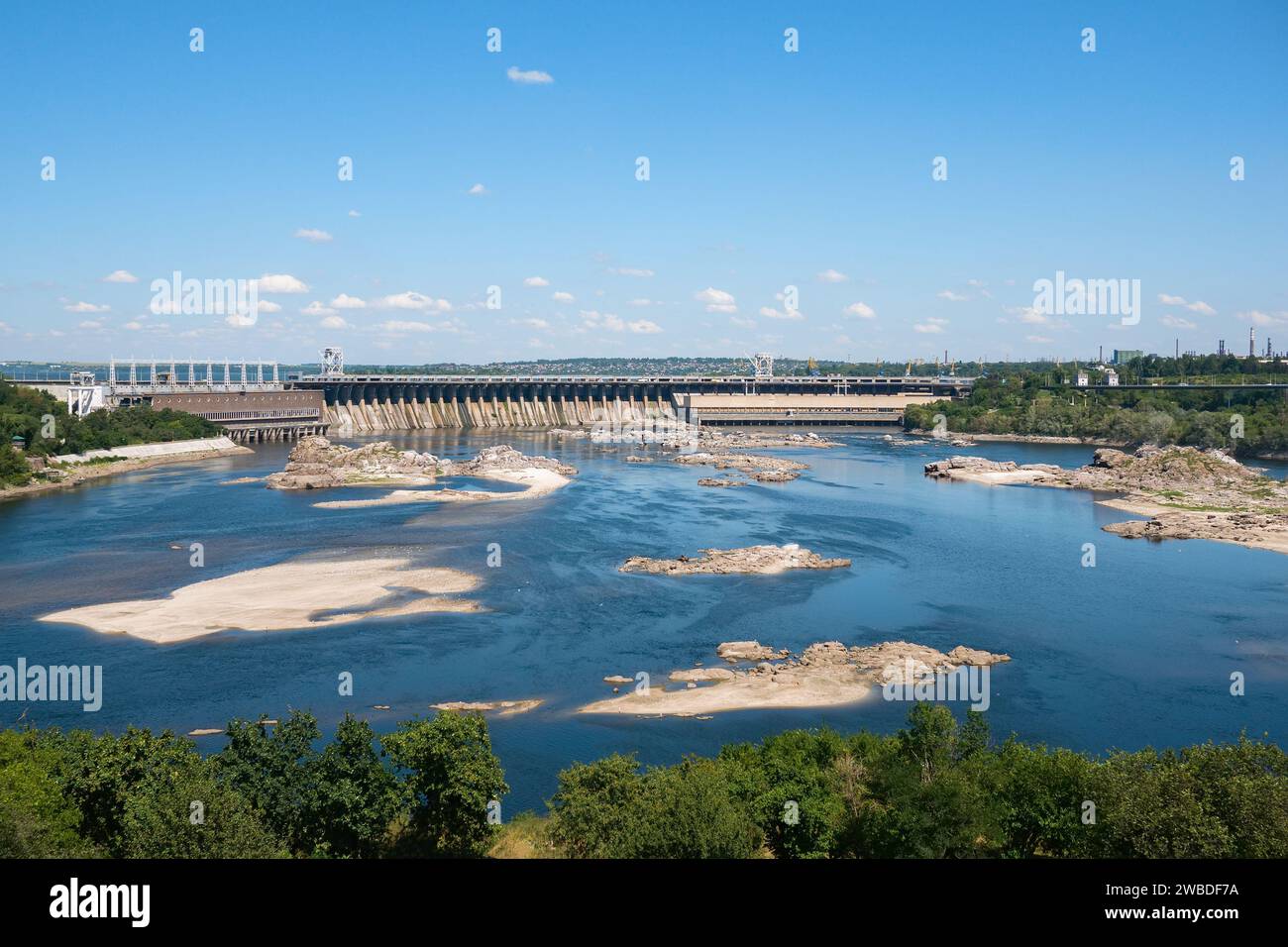The lower pool of the Dnieper Hydroelectric Power Plant and rocks ...