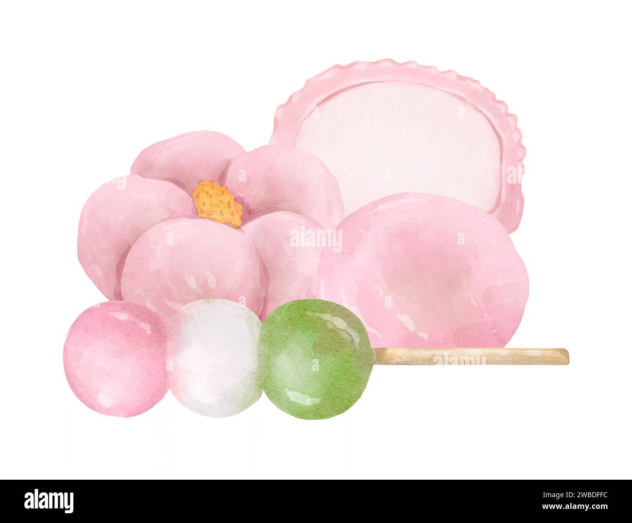 Traditional Japanese dessert pink flower made from rice flour. Hand ...