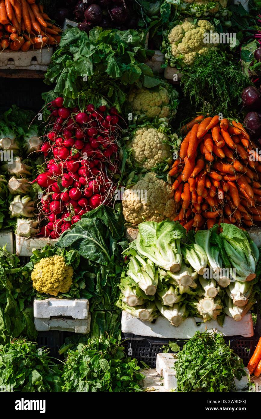 local vegetable stall, full of colorful winter crops Stock Photo - Alamy