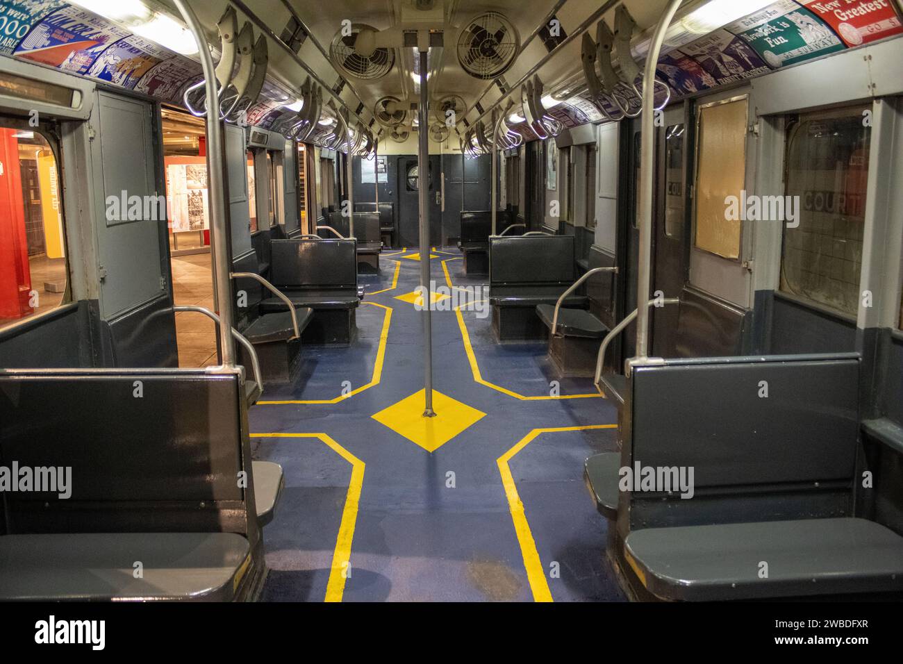 The interior of an old train at the subway station in the New York ...
