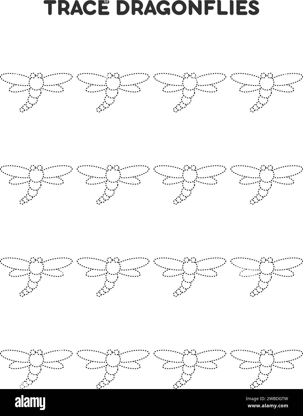 Trace dragonflies. Worksheets for kids. Preschool education. Vector ...