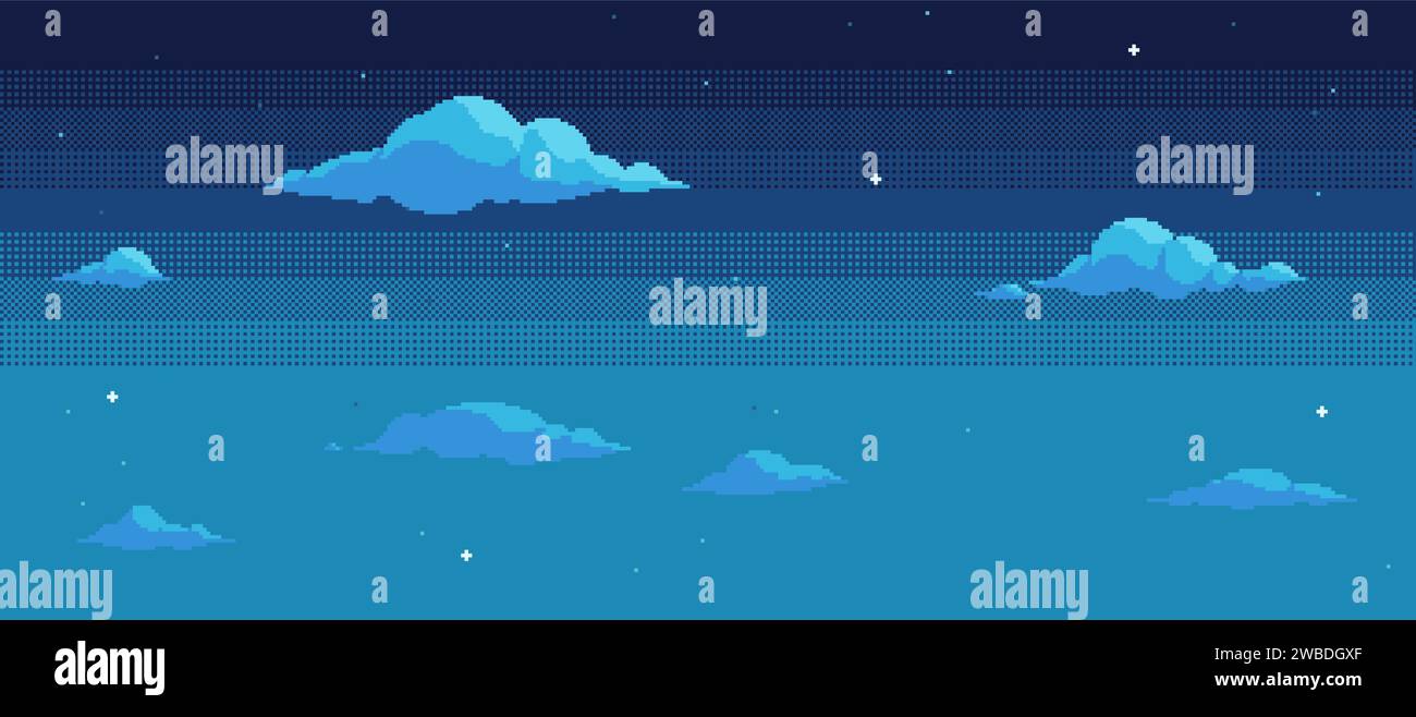 Pixel art night sky background with stars and clouds. Retro video arcade 8-bit style Stock ...