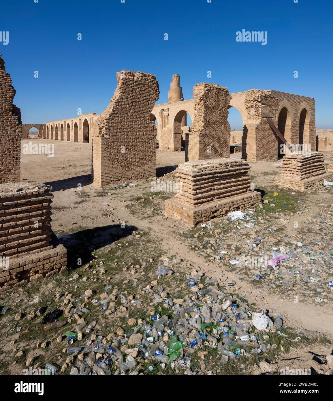 view of interior arcades and adjacent rubbish, the 9th century Abbasid ...