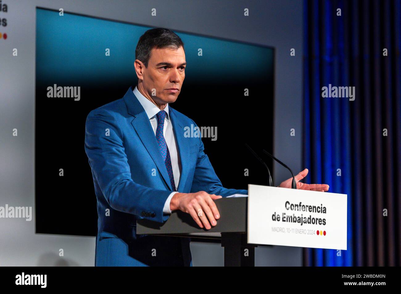 Madrid, Spain. 10th Jan, 2024. The Spanish prime minister Pedro Sanchez ...