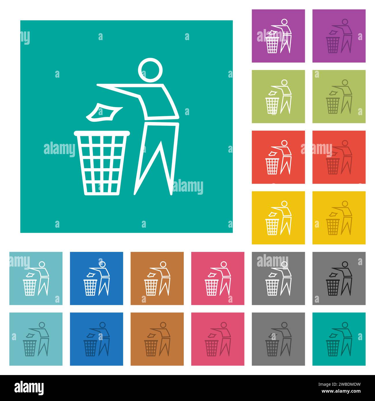 Tidy man outline multi colored flat icons on plain square backgrounds ...