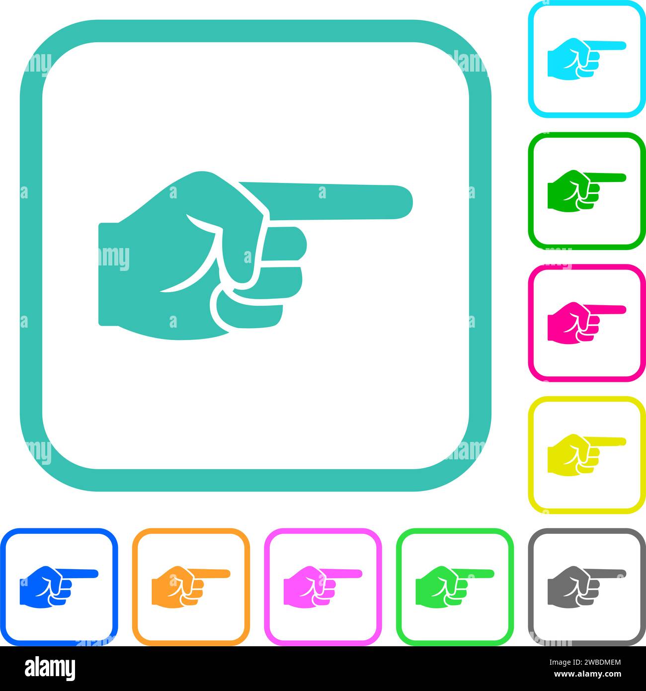 Right pointing hand solid vivid colored flat icons in curved borders on ...