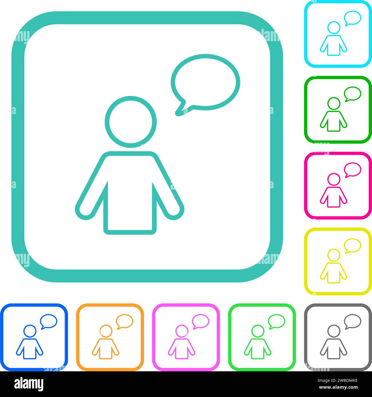 One talking person with oval bubble outline vivid colored flat icons in ...