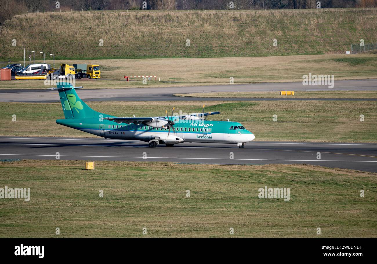 Aer Lingus ATR 72-600 landing at Birmingham Airport, UK (EI-FAV Stock ...