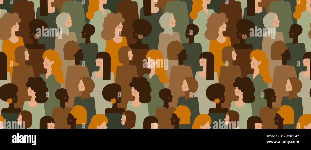 Pattern crowd beauty young women, trendy seamless background. Pattern ...