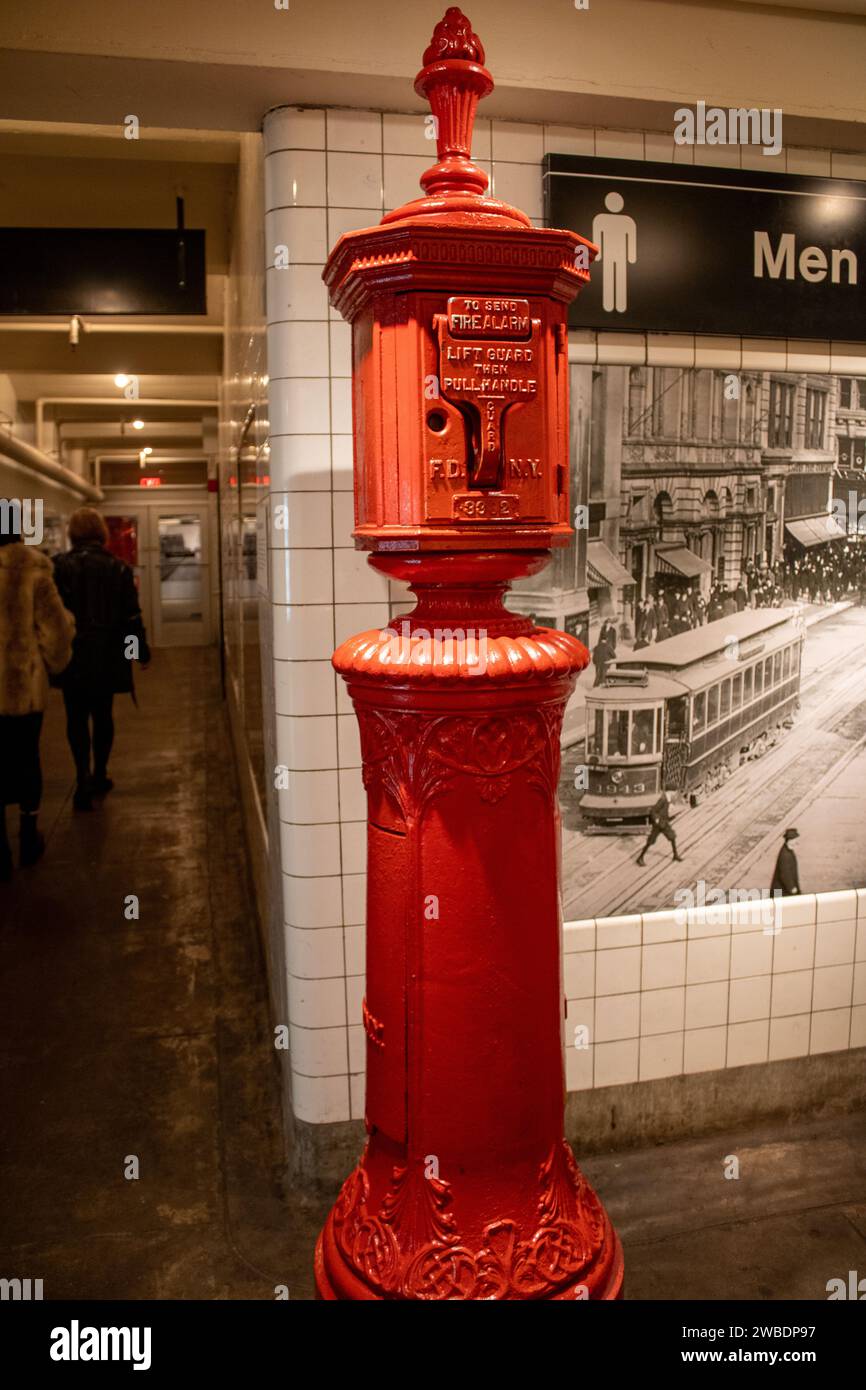 A fire alarm box located inside a Transit Museum in Brooklyn, New York ...
