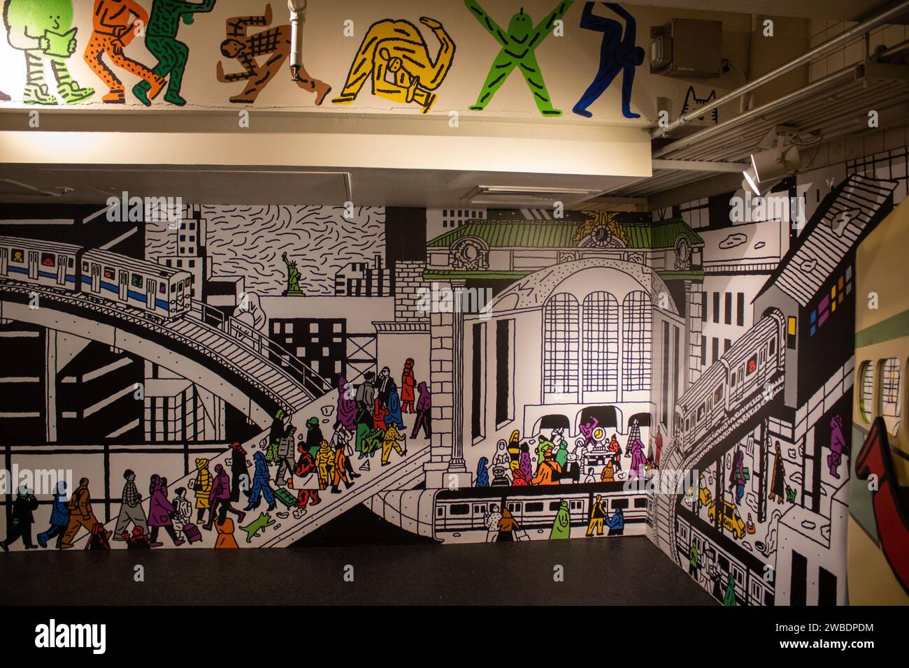 An artistic mural displayed on the wall of a museum in New York, United ...