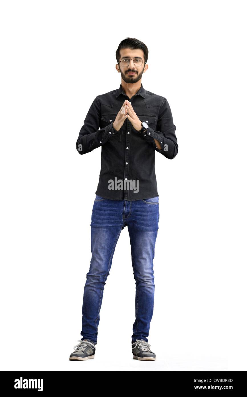 Man, on a white background, full length, hands together Stock Photo - Alamy