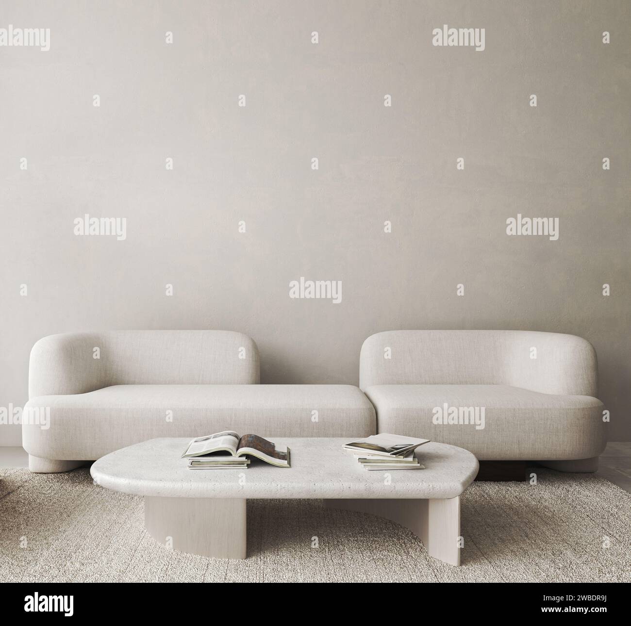 Minimalist living room with sleek curved sofas and a modern round ...