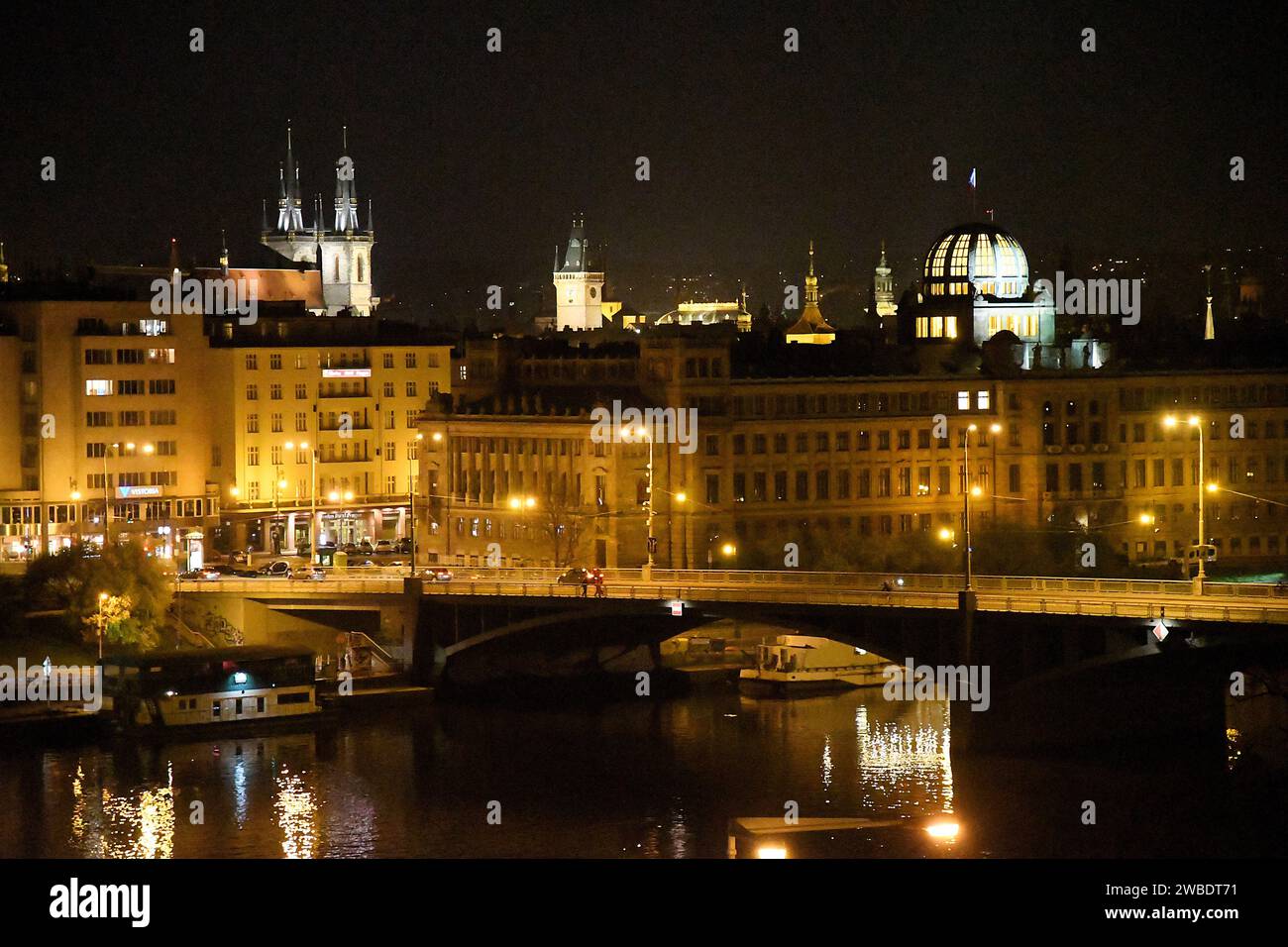 Prague/Czech republic /25 aPRIL 2022/Night lyPrague city view over ...