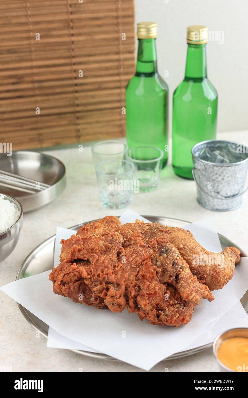 Korean Fried Whole Chicken or Style Market Deep Fried Sijang Tongdak ...