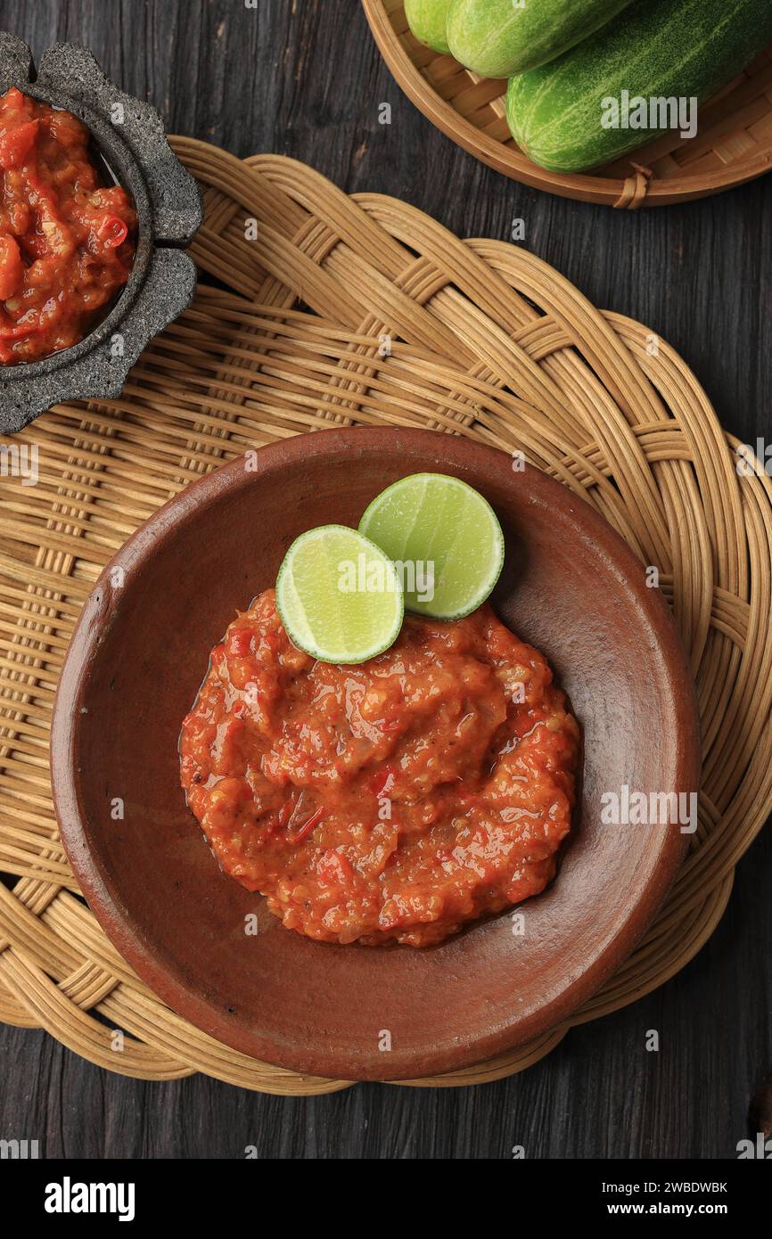 Top View Sambal Terasi, Indonesian Traditional Chilli Sauce with Shrimp ...