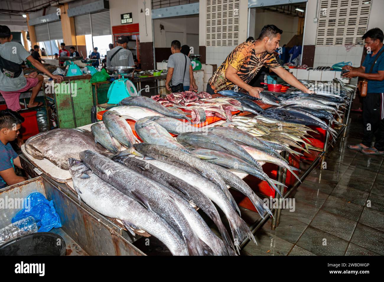 Malaysia, Sabah, Sandakan, Central market, Fish counter Stock Photo - Alamy