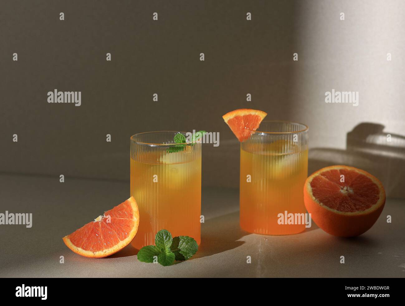 Two Glass Iced Orange Juice Syrup Stock Photo - Alamy