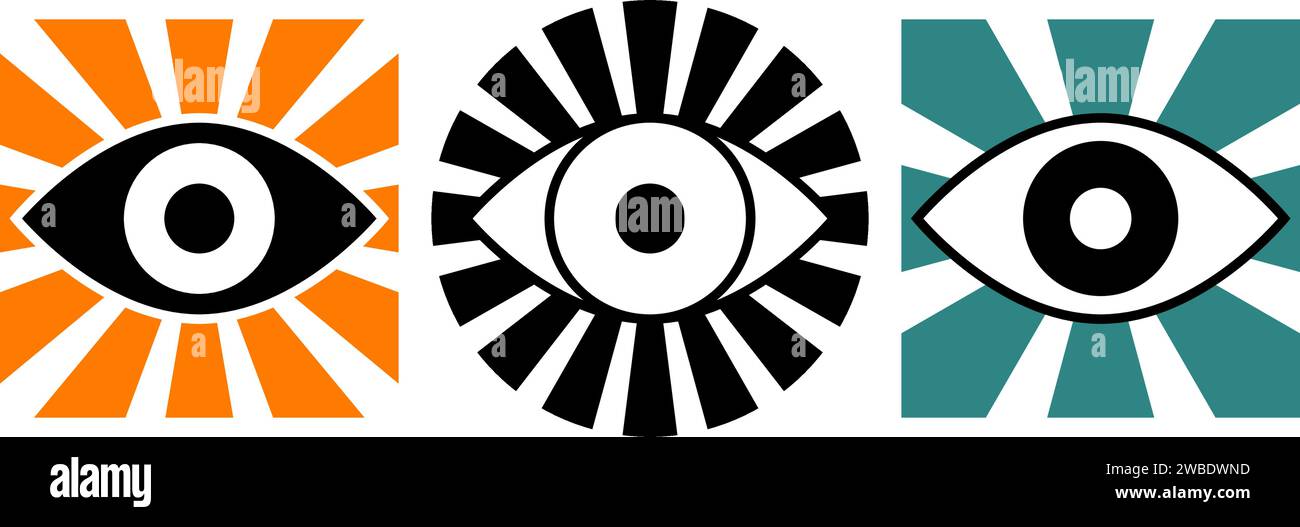 Eyes sign set. Vision outline symbol collection. Hypnosis eyeball ...