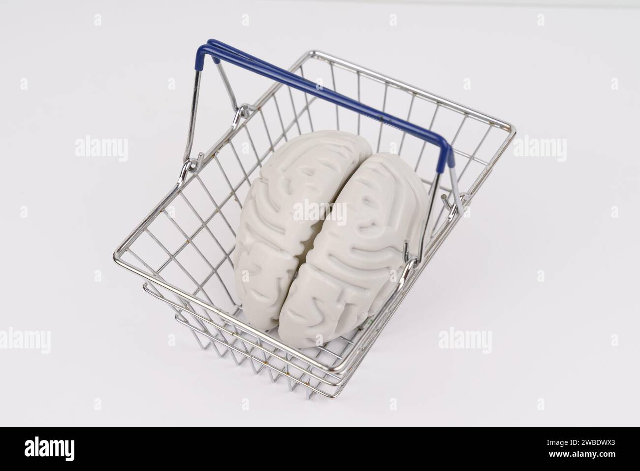 Human brain inside a shopping basket on a white background Stock Photo ...