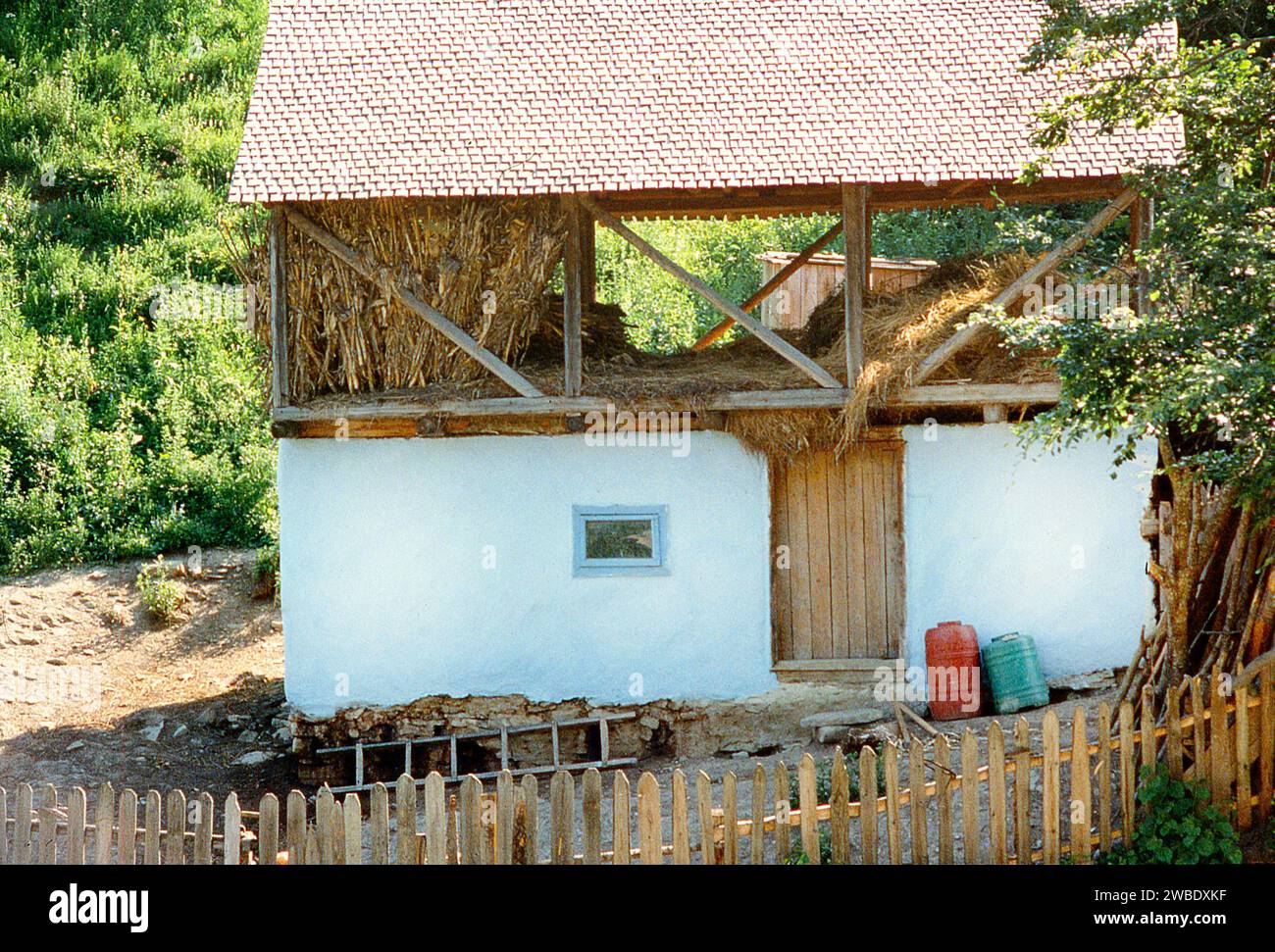 A traditional barn with hayloft in Vrancea County, Romania, approx ...