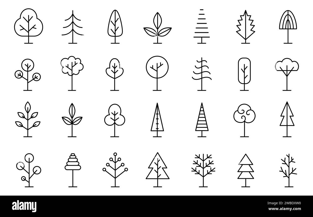 Tree Line Icon Set. Vector Logo Shapes Collection Stock Vector Image ...