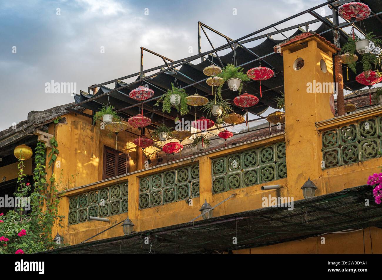 A typical veranda in the ancient town of Hoi An, central Vietnam. The ...