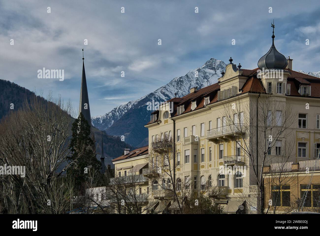A stunning view of buildings in the charming town of Merano, South ...