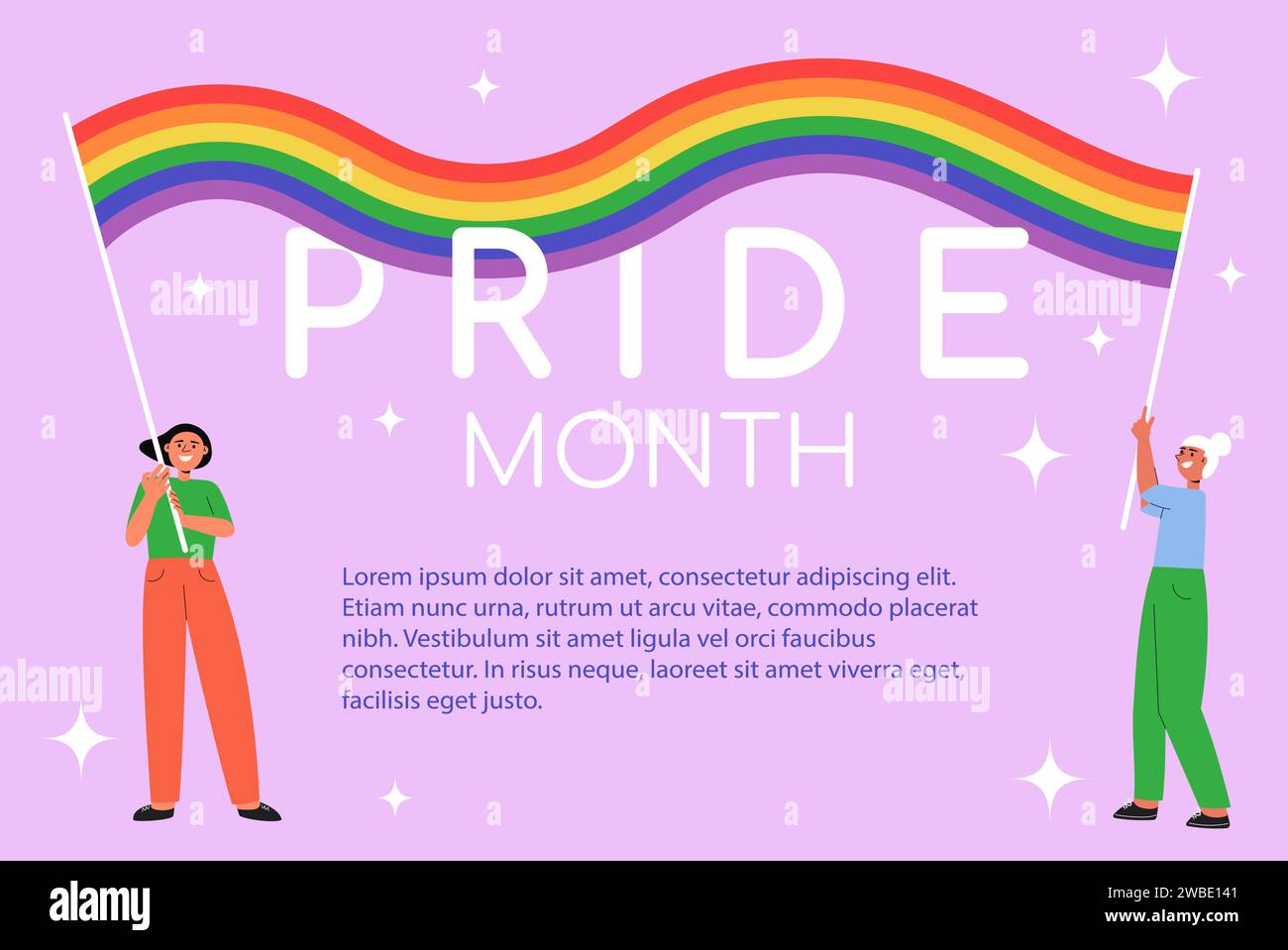 Characters holding LGBT rainbow flag background vector illustration ...