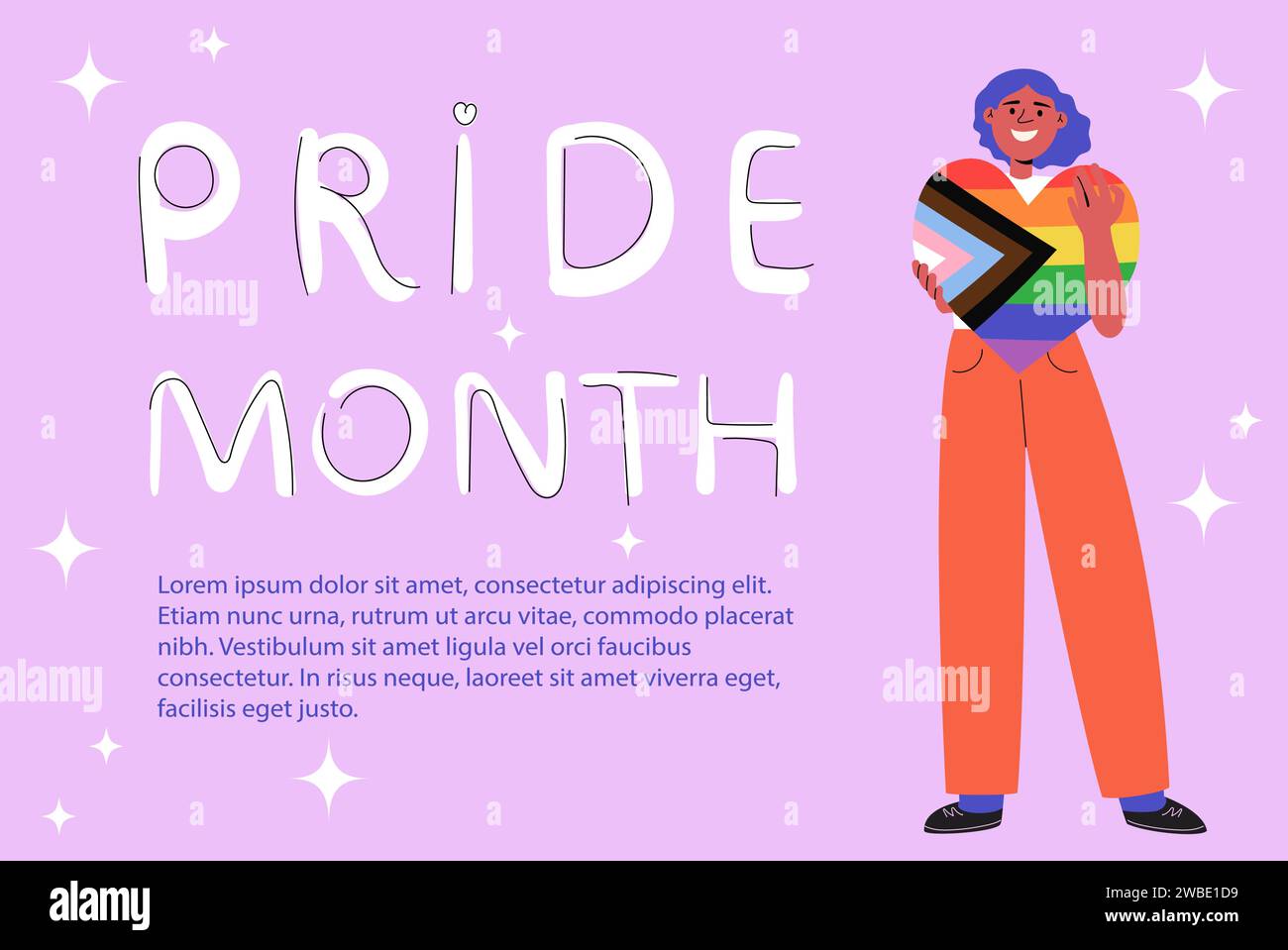 Poster with character holding LGBTQ flag heart vector illustration ...