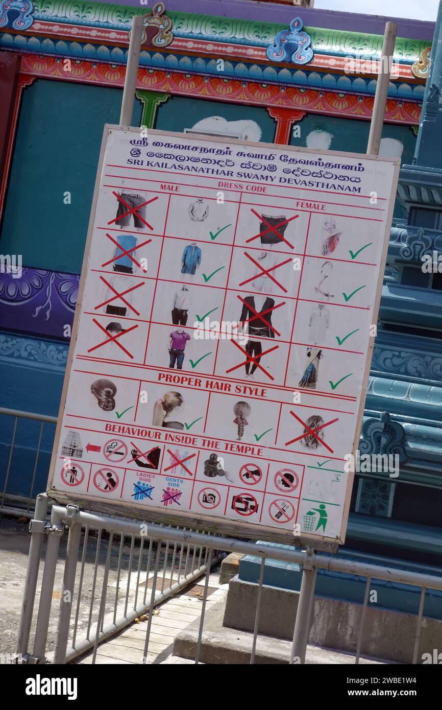 Dress code sign at a Sri Kaileswaram Hindu Temple, Colombo, Sri Lanka ...