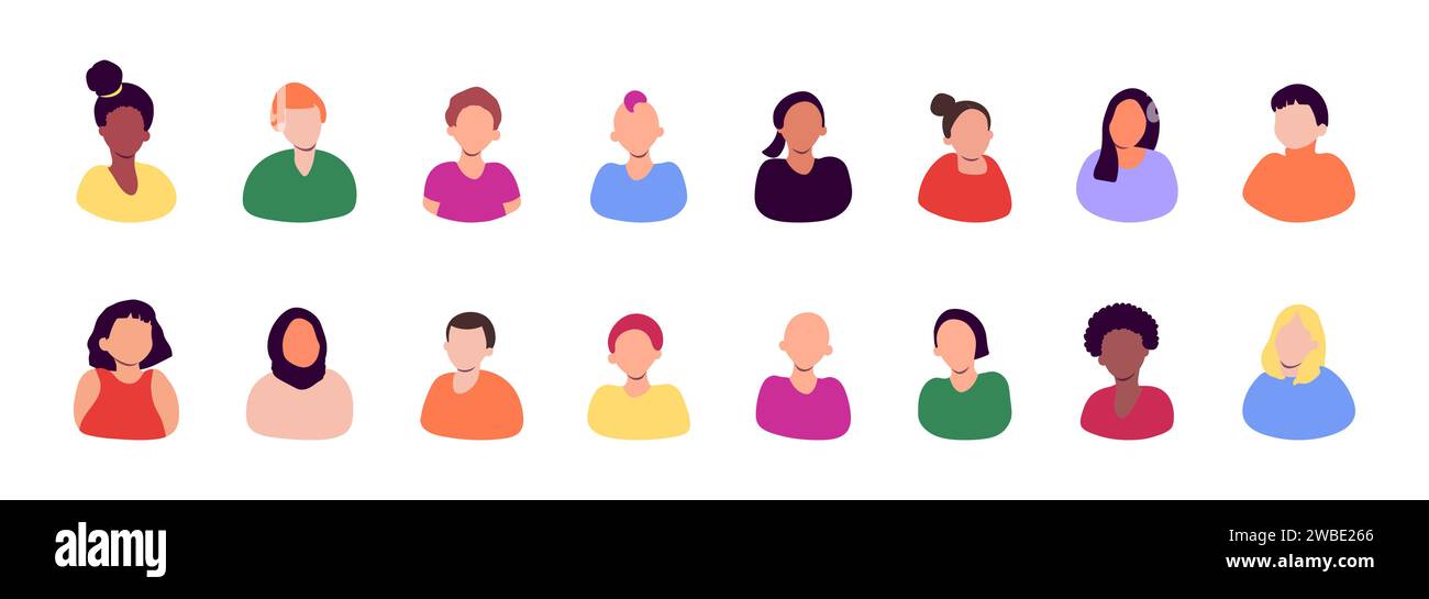 Set of diverse people faceless avatars portraits vector illustration ...