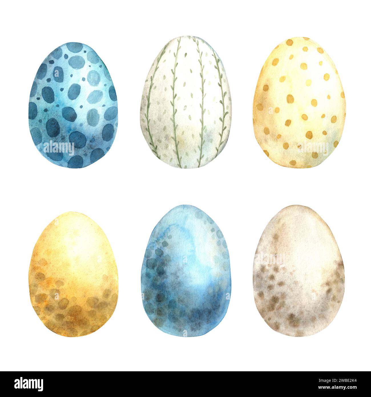 Watercolor set of different hand-painted Easter eggs. Sketch on ...