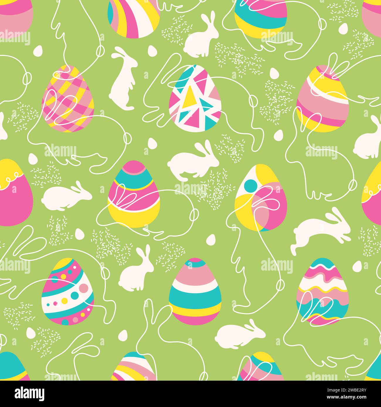 Easter seamless pattern with eggs bunnies vector illustration Stock ...
