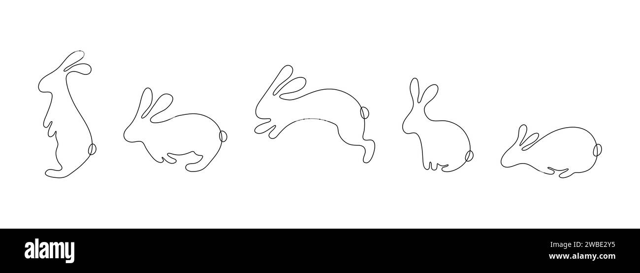 Set of Easter bunny rabbits linear vector illustration Stock Vector ...