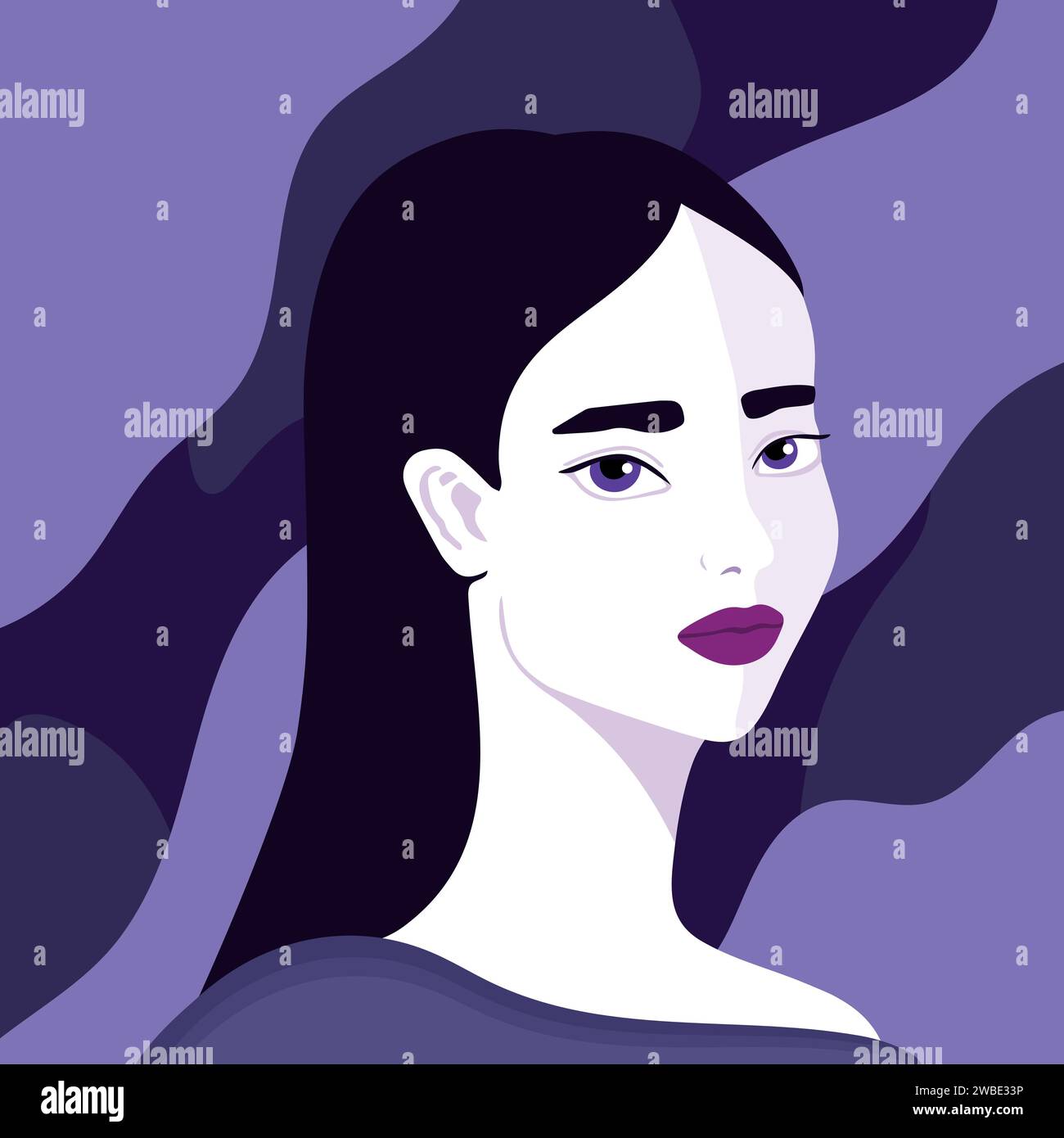 Portrait of a Beautiful young woman on background of purple shapes ...