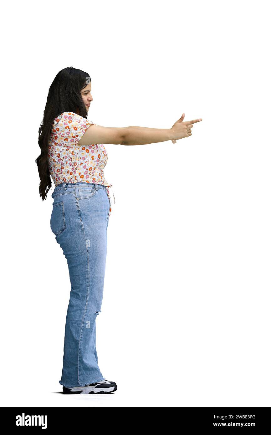 Woman thumb pointing side Cut Out Stock Images & Pictures - Alamy