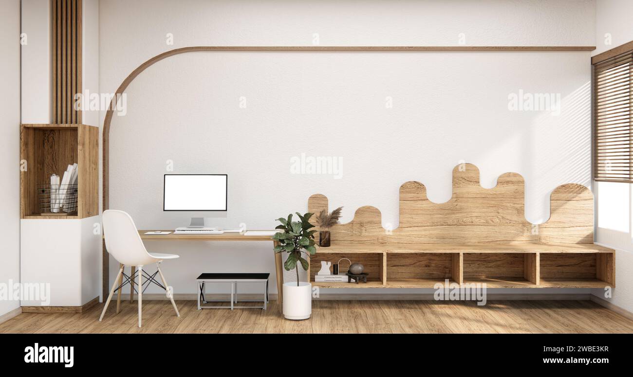 The interior Computer and office tools on desk room interior design ...