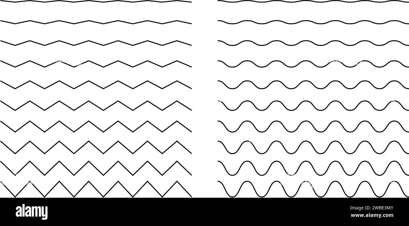Wave and zigzag horizontal lines. Simple curvy and jagged decorative ...