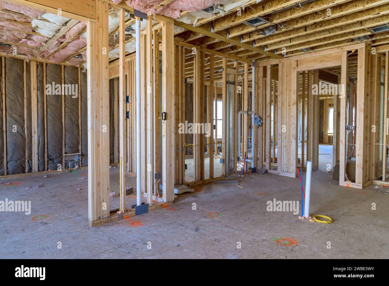 An overview beams trusses stick framing of new construction house Stock ...