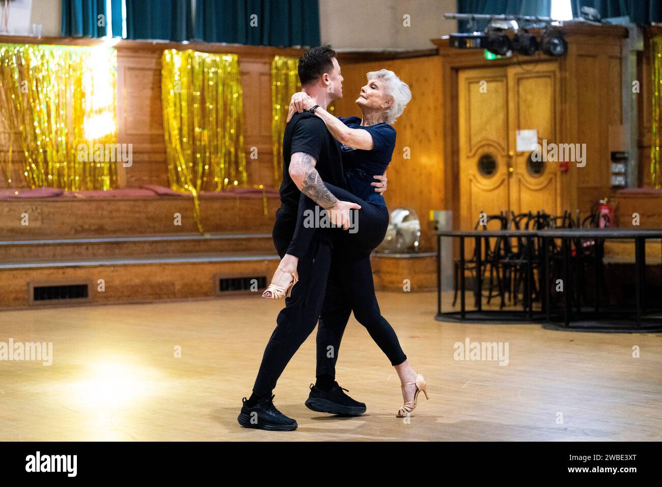 Angela Rippon and Kai Widdrington during rehearsals at a London dance ...
