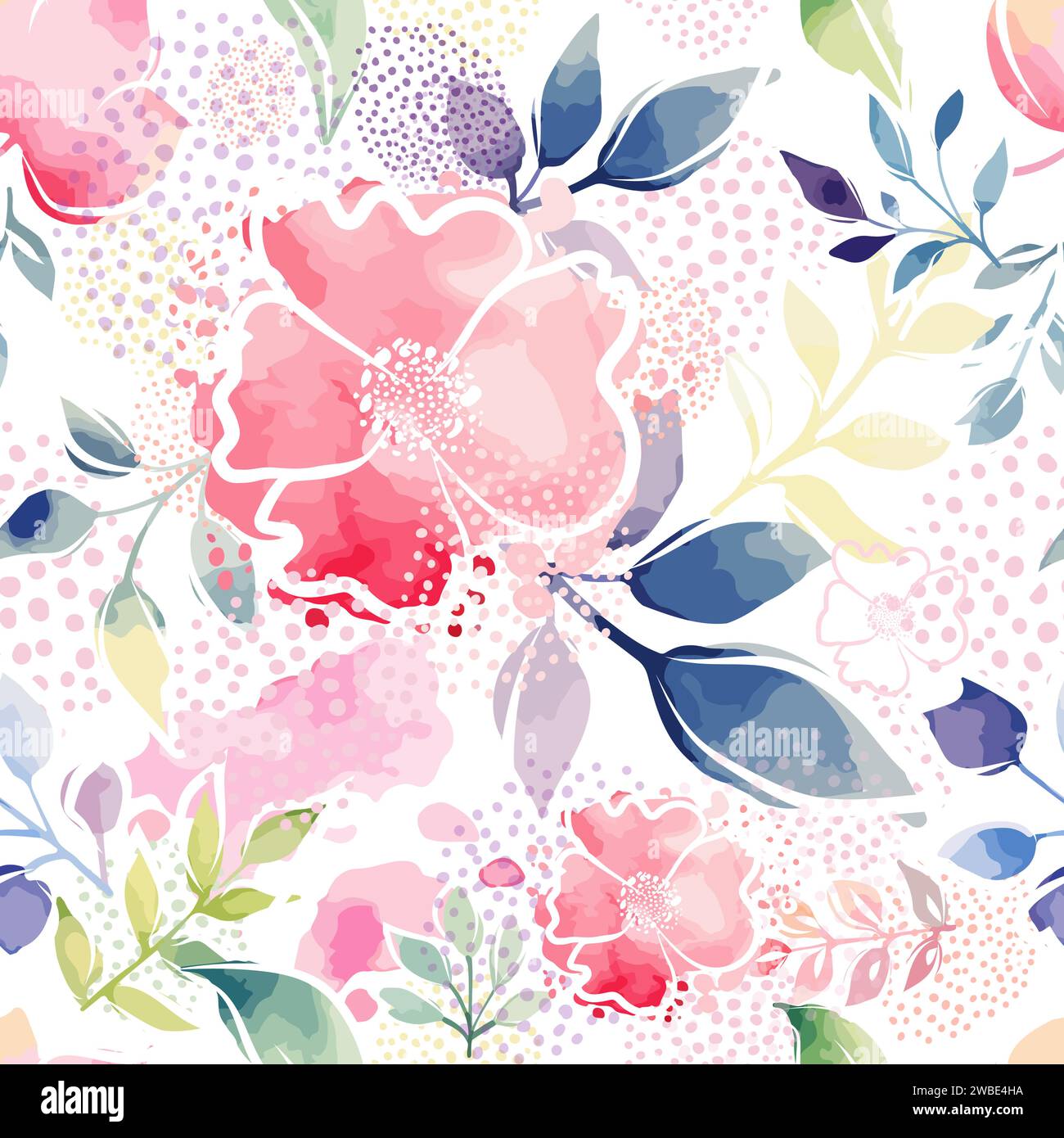 Pink watercolor flowers seamless pattern. hand drawing. Not AI, Vector ...