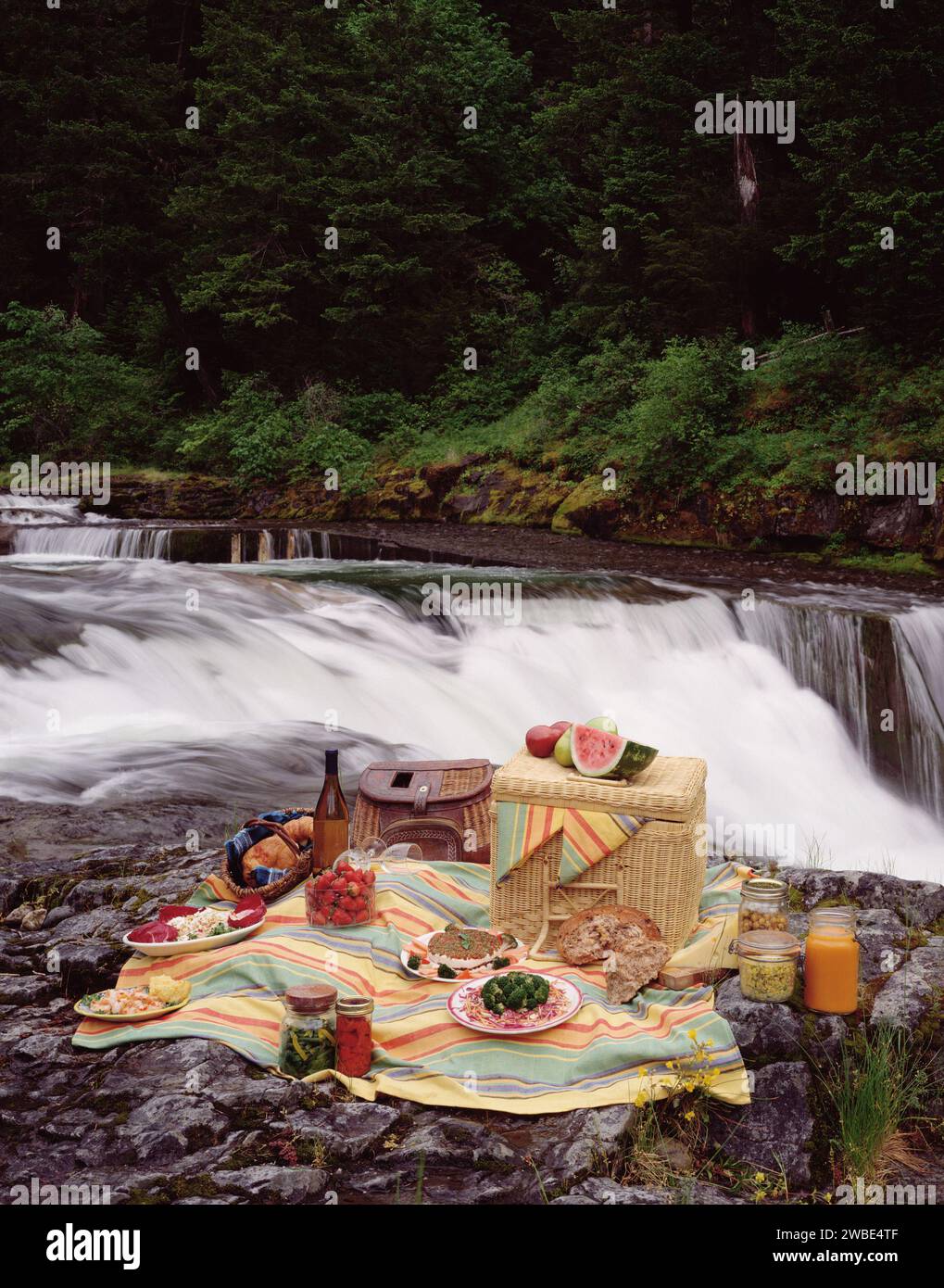 Picnic near Waterfall - Food Photography Setup Stock Photo - Alamy