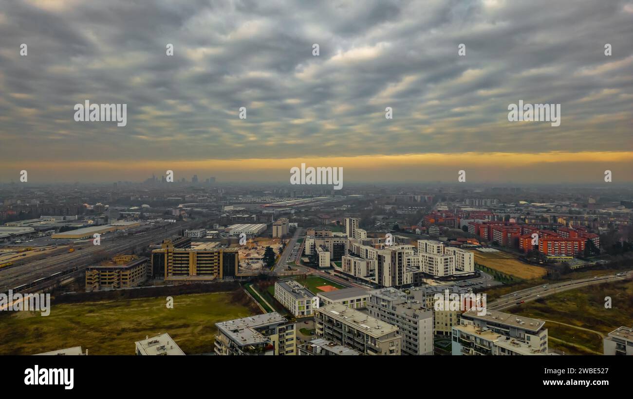 Aerial view Santa Giulia, Milan, Italy 3.01.2023 residential area on ...