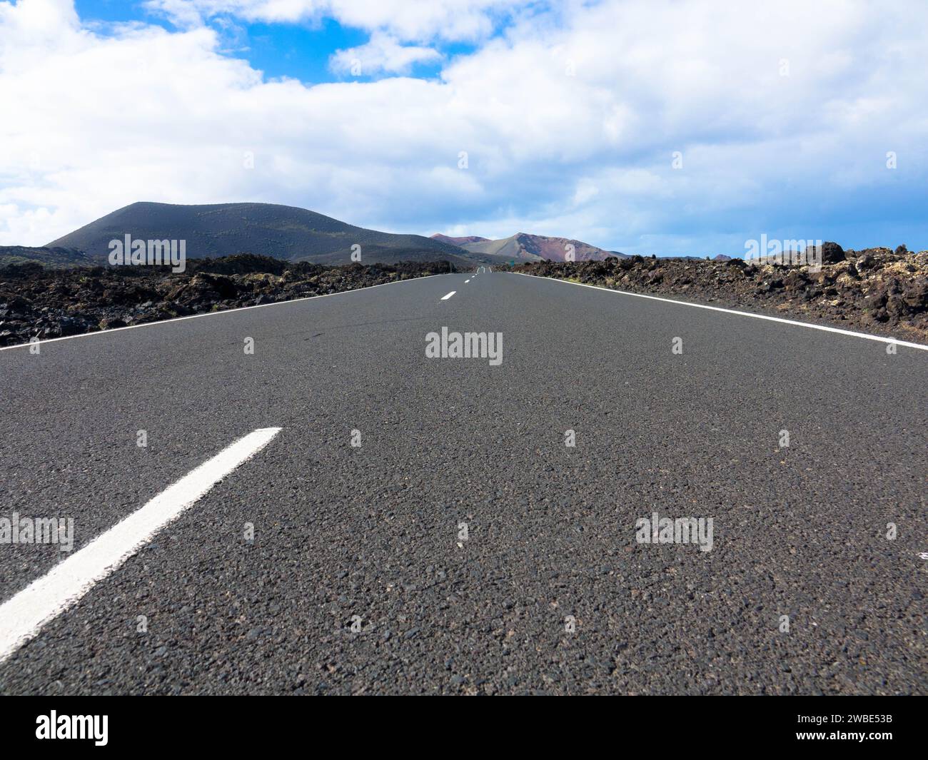 Panoramic view of empty asphalt road LZ-67 in volcanic landscape of ...