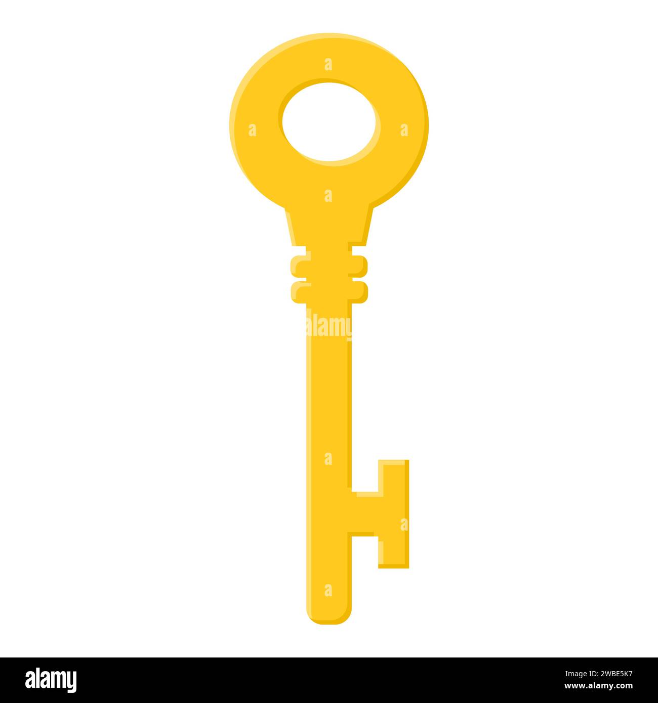 Yellow golden key isolated on white background. Cartoon style. Vector ...